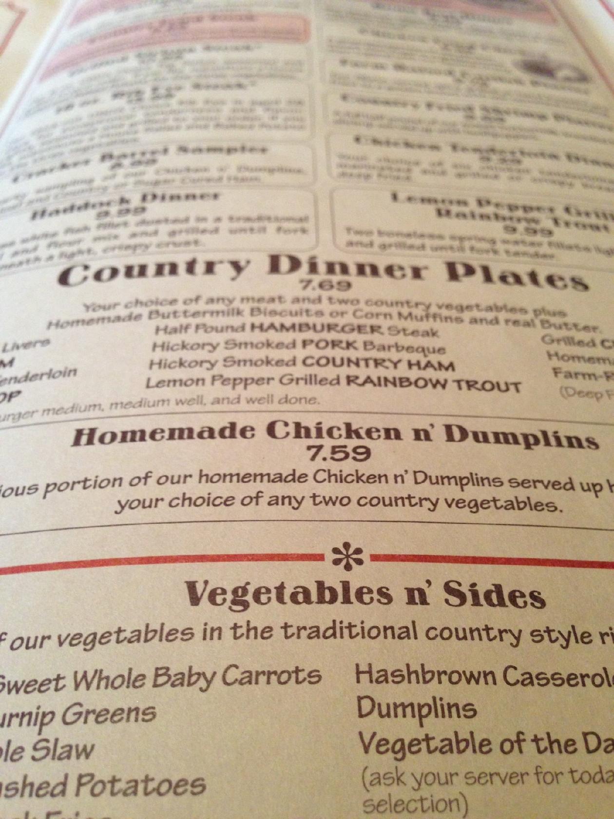 Menu at Cracker Barrel Old Country Store, Wilkes-Barre Township