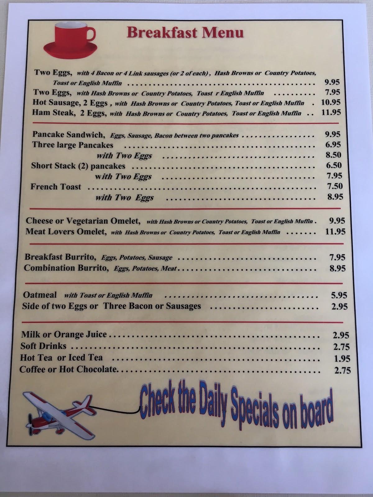 Menu at Flight Line Café cafe, Fresno