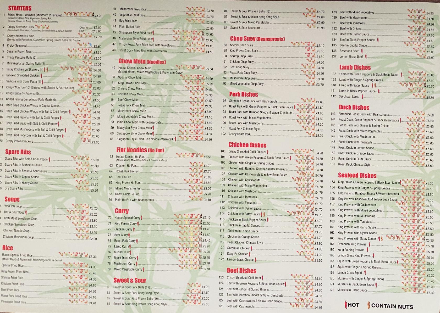 Menu at Modern China restaurant, Beckenham