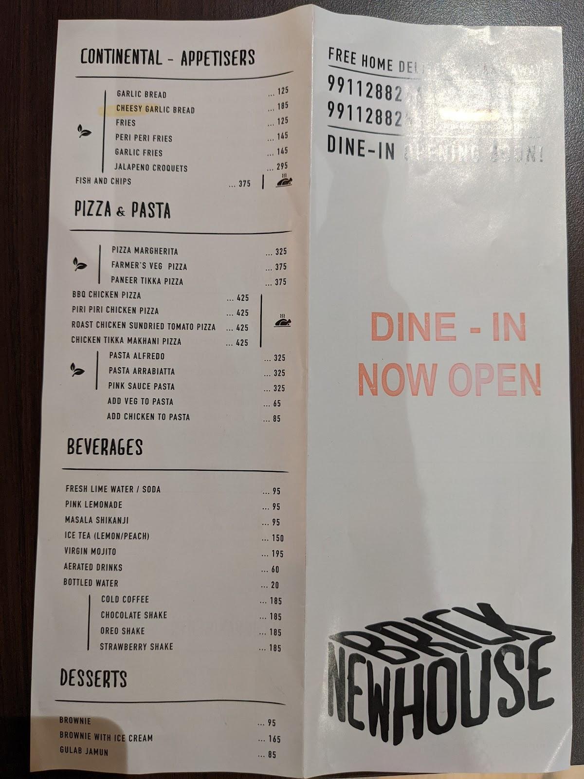 Menu at New Brick House Restaurant, Delhi