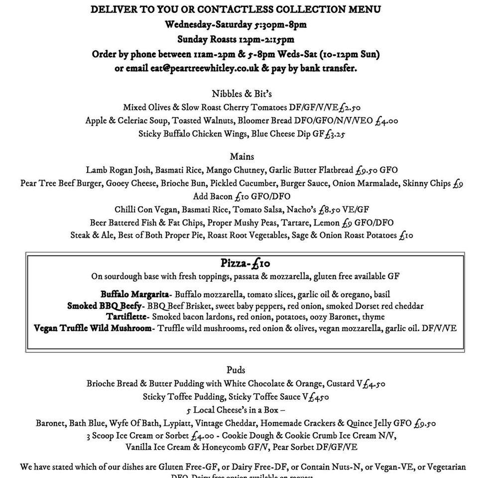 Menu at Pear Tree Inn Farmhouse Kitchen with Bar & Rooms, Melksham, Top Ln