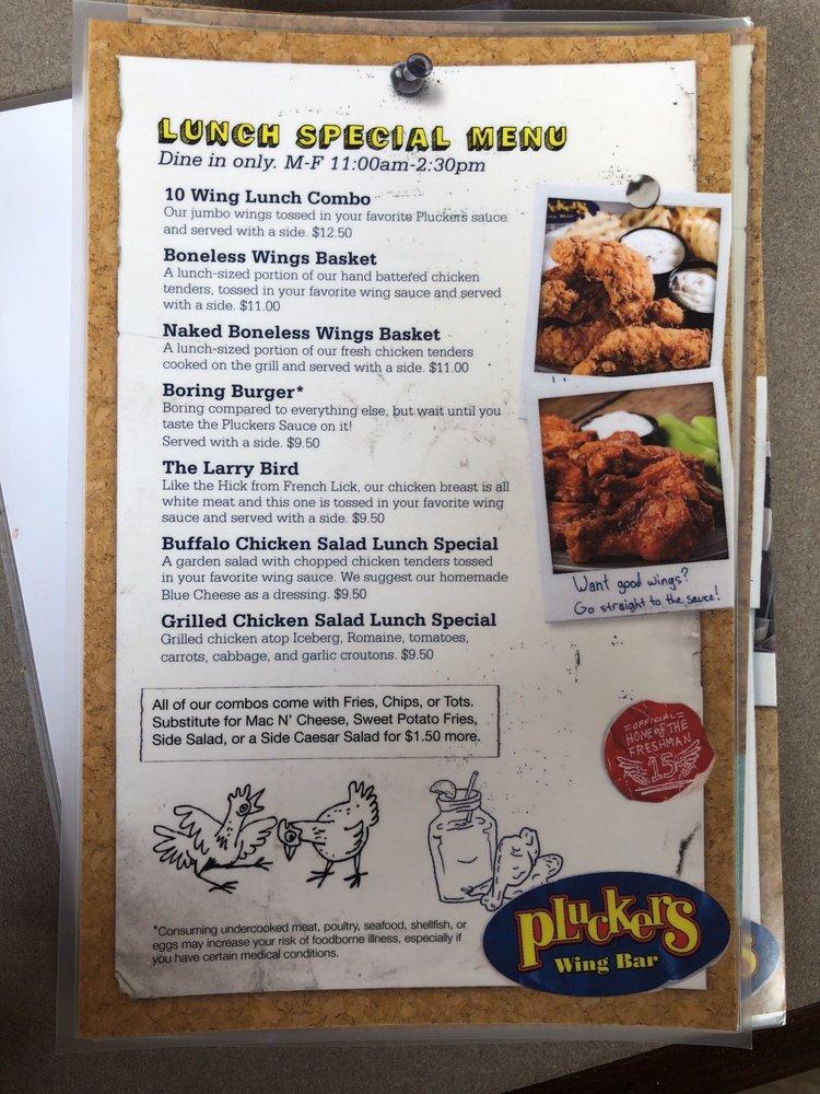 Menu at Pluckers Wing Bar, Cypress, Northwest Fwy