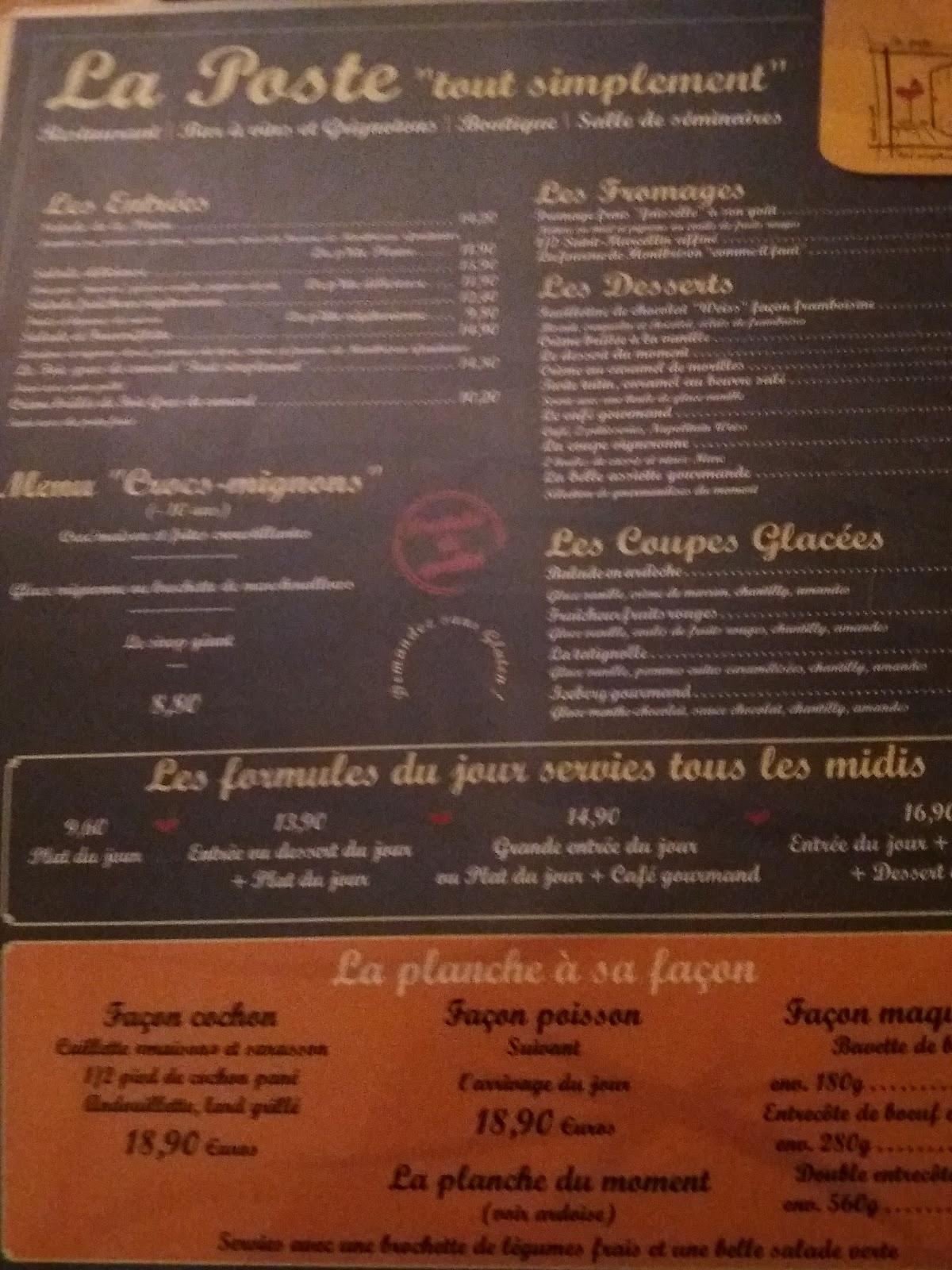 Menu au Restaurant La Poste Tout Simplement, Saint-Galmier