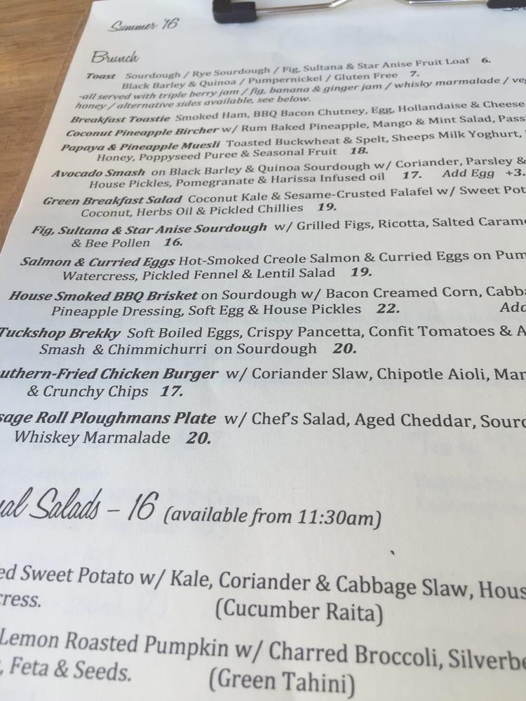 Menu at Tuckshop Bondi Junction cafe, Bondi Junction