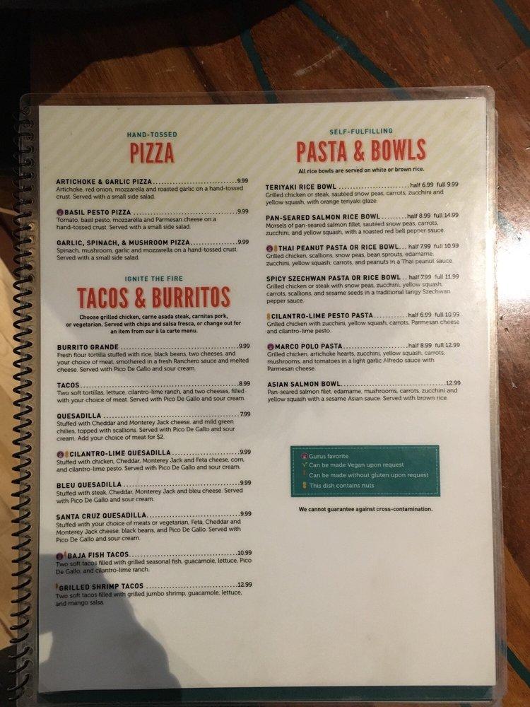 Menu at Guru's Cafe, Provo