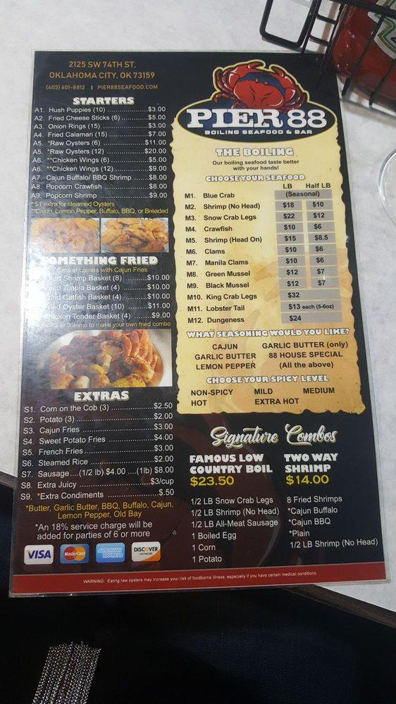 Menu at Pier 88 Boiling Seafood & Bar OKC, Oklahoma City
