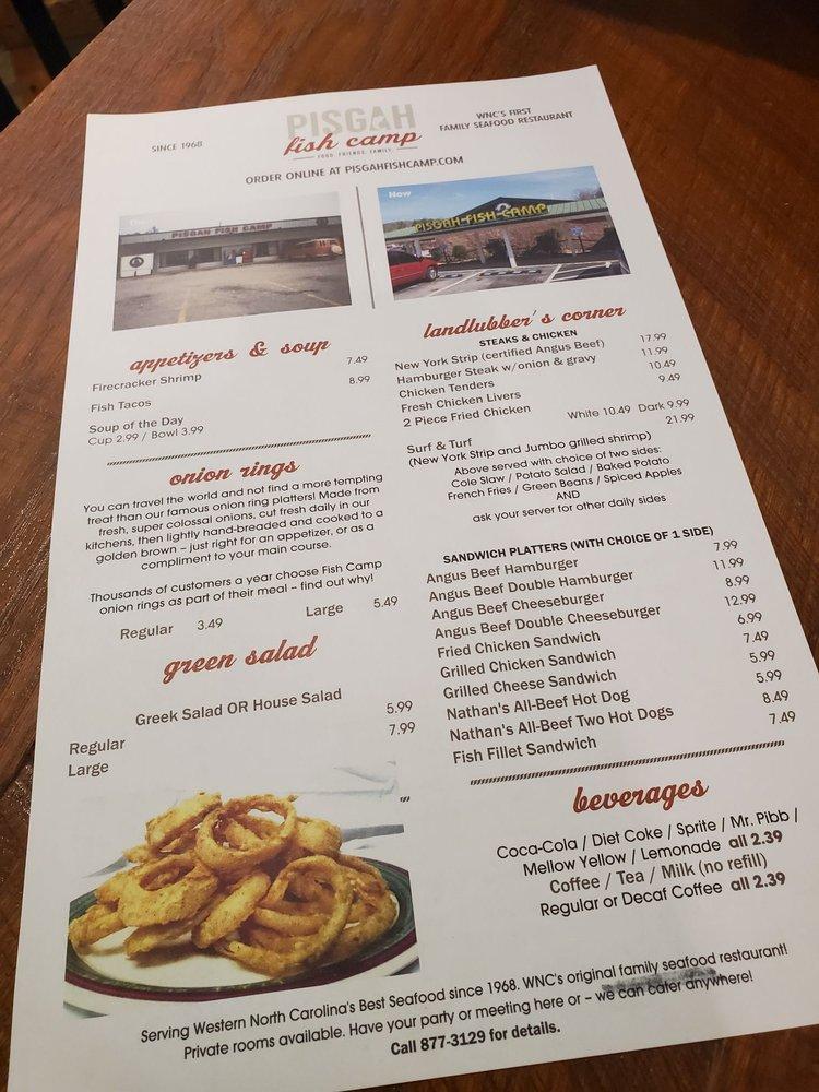 Menu at Pisgah Fish Camp restaurant, Pisgah Forest, 663 Deavor Rd