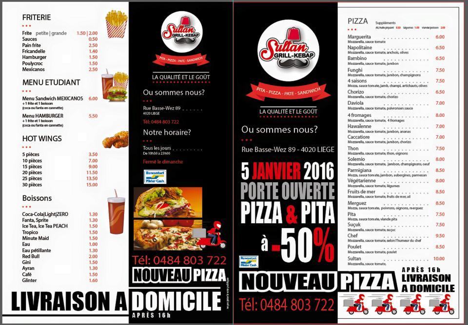 Menu at Sultan Grill, Liège