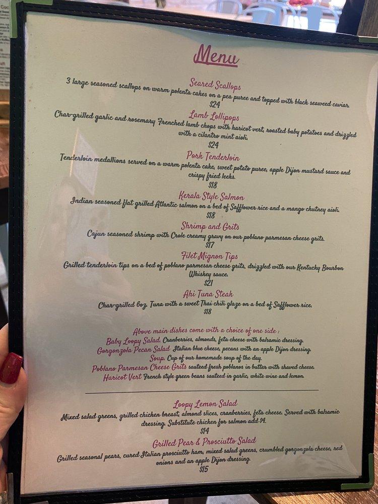 Menu at The Loopy Lemon Cafe, Camden