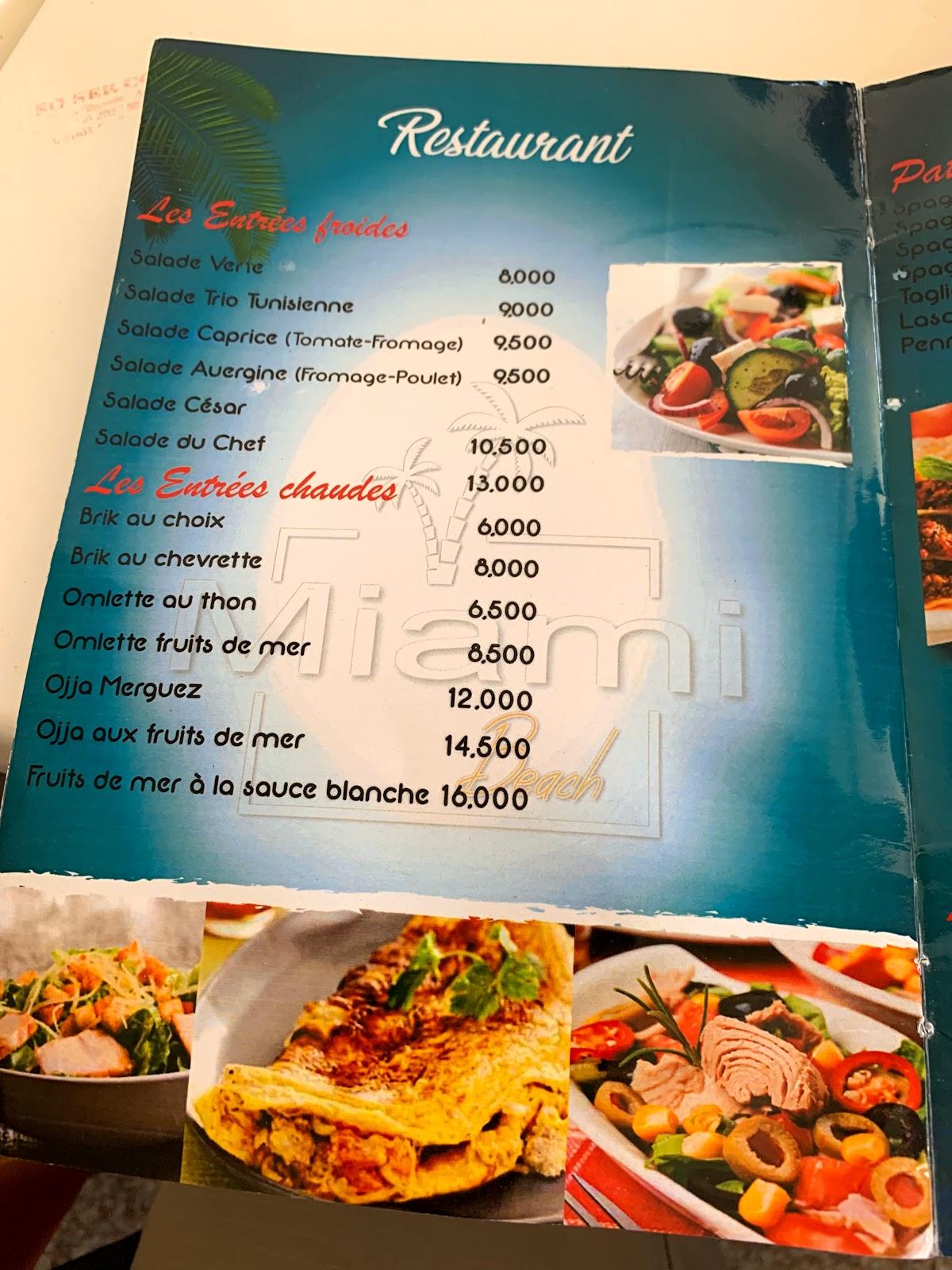 Menu at Café Miami Beach cafe, Tunis