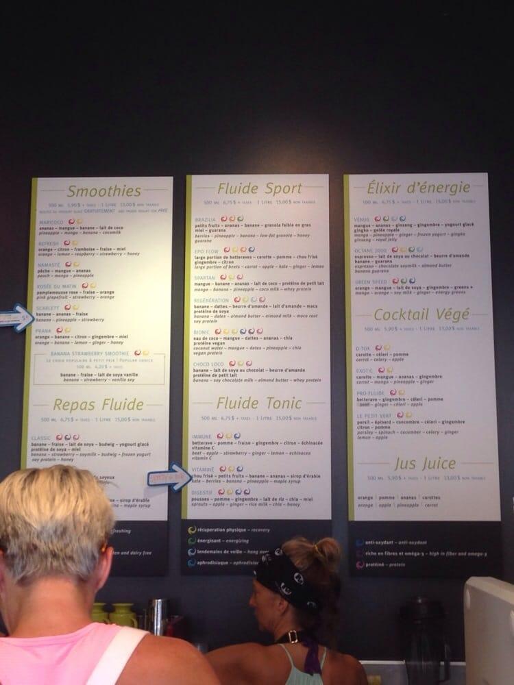 Menu at Fluide Bar à Jus, Mont-Tremblant