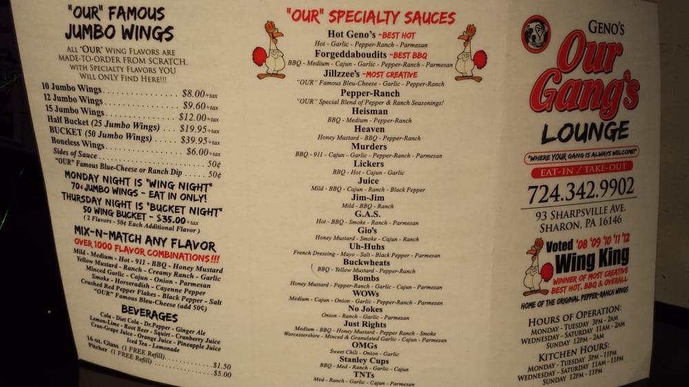 Menu at Our Gang's Lounge pub & bar, Sharon
