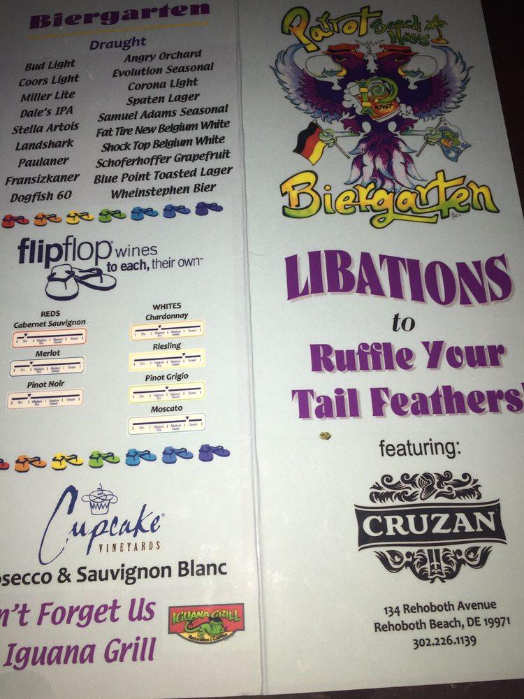 Menu at Purple Parrot Grill Beach Haus & Biergarten pub & bar, Rehoboth ...