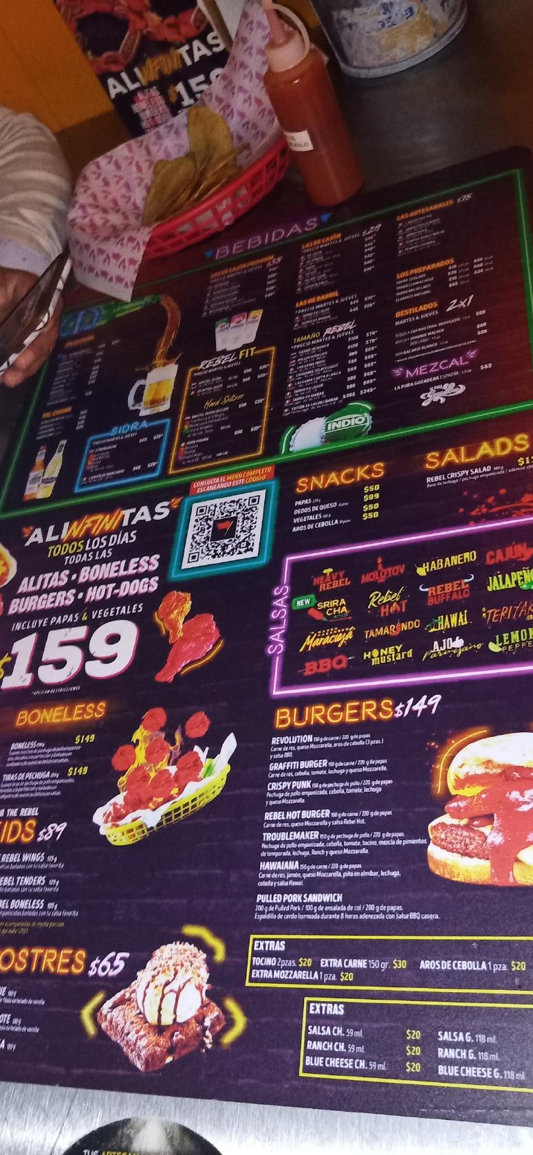 Carta del restaurante Rebel Wings Bucareli, Mexico