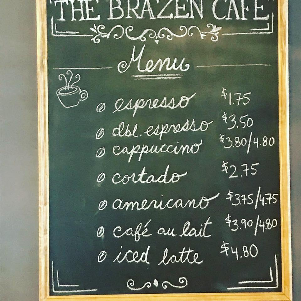 Menu at The Brazen Café, St. Catharines