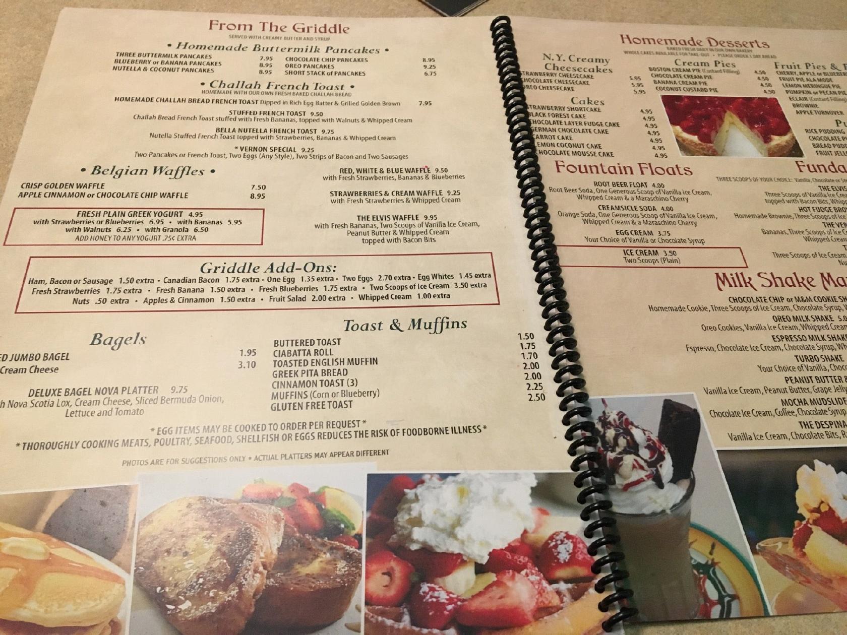 Menu at Vernon Diner restaurant, Vernon