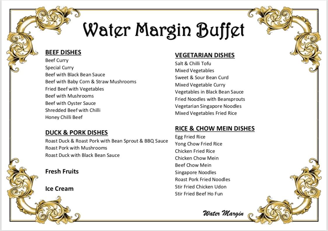 Menu at Water Margin restaurant, Aberdeen