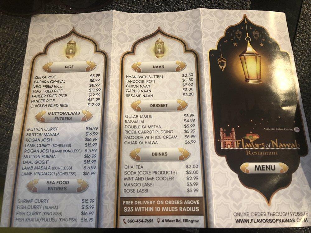 Menu at Flavors of Nawab restaurant, Ellington