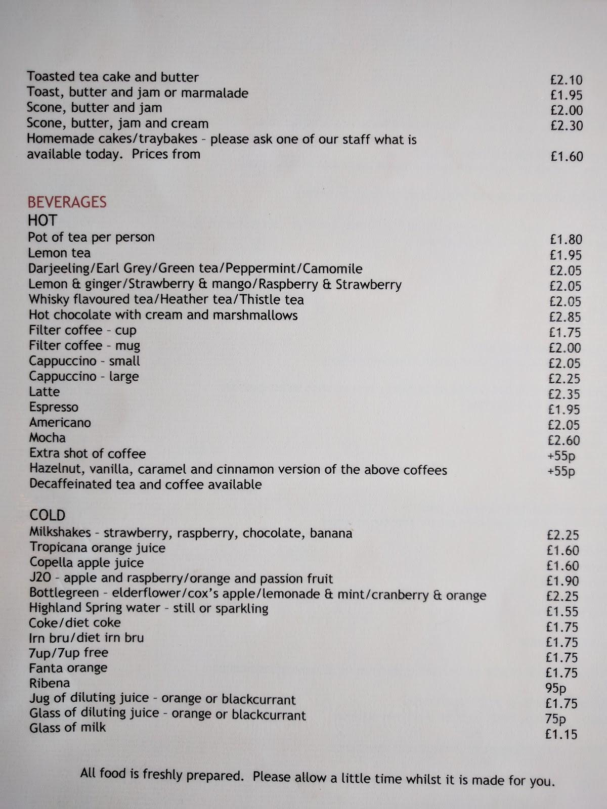 Menu at Pips Coffee Shop cafe, Callander