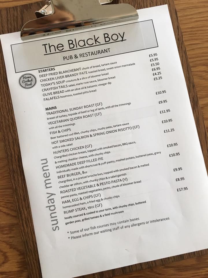 Menu at The Black Boy, Weeley pub & bar, Clacton-on-Sea