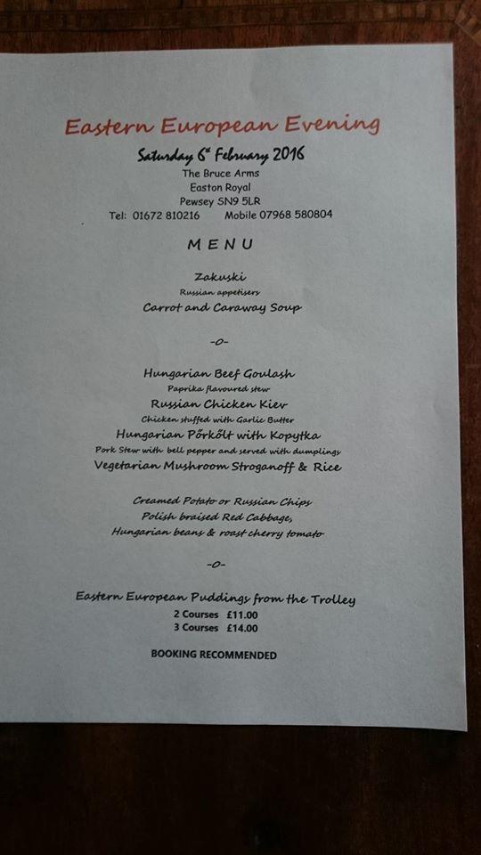 Menu at The Bruce Arms - Pub and Campsite, Upavon