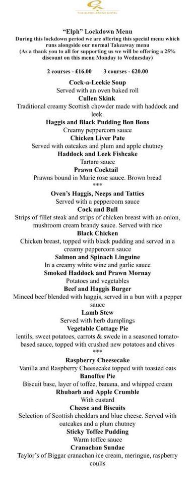 Menu at The Elphinstone Hotel restaurant, Biggar