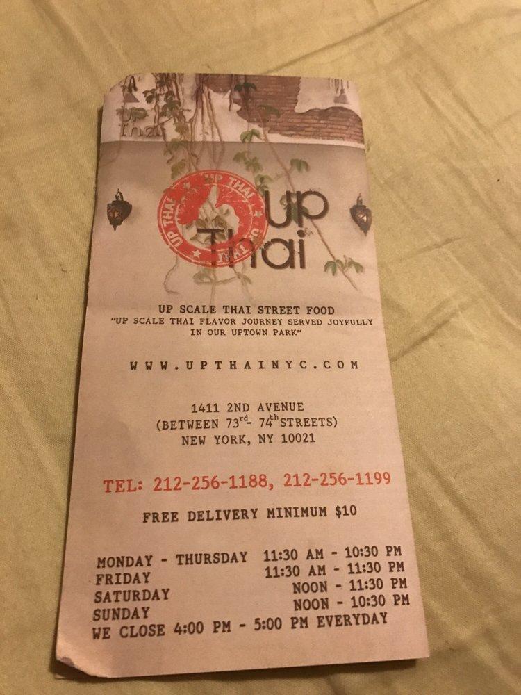 Menu at Up Thai restaurant, New York City