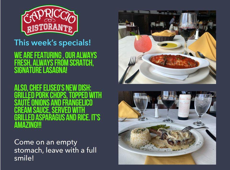 Menu at Capriccio Ristorante restaurant, Rogers