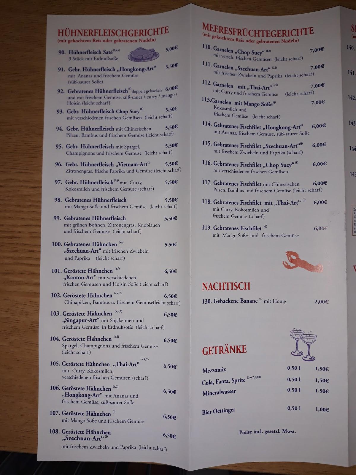 Menu at Asia Minh Chau restaurant, Homberg
