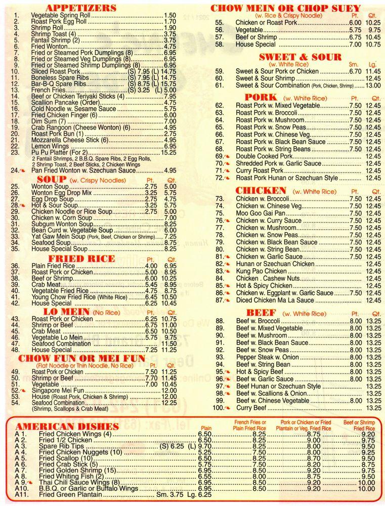 Menu at Cheung's Garden restaurant, Deer Park