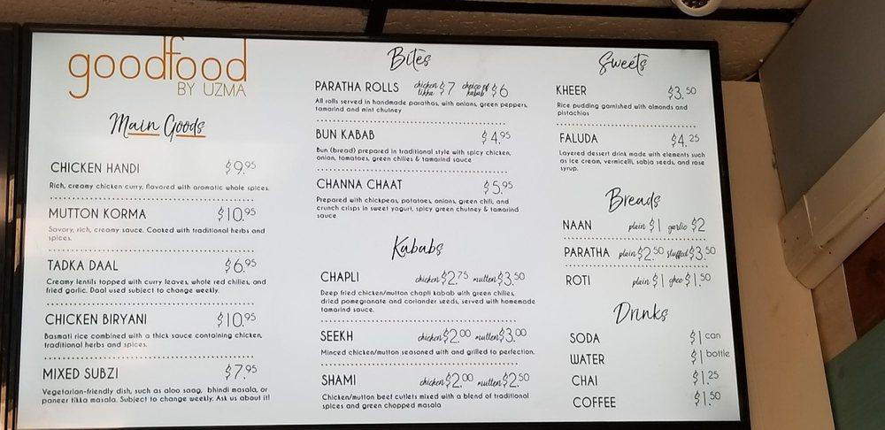 Menu at Good Food By Uzma restaurant, North Brunswick Township