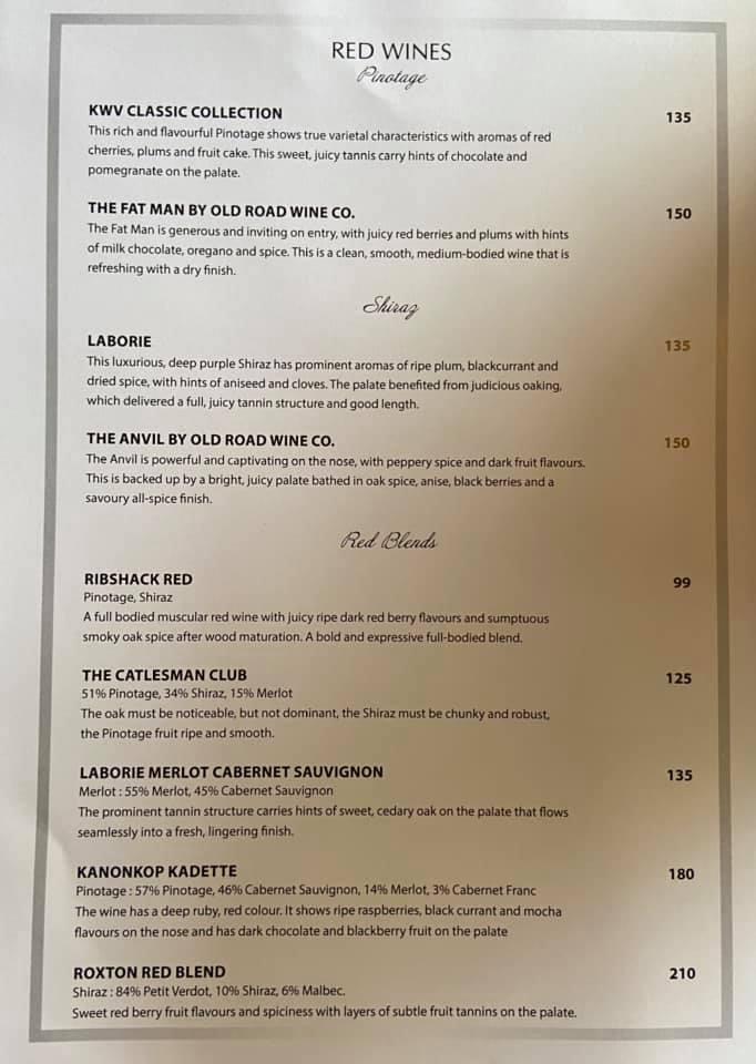 Menu at Langplaas restaurant, Bela-Bela, 53 Flambojant