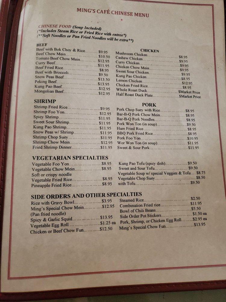 Menu at Ming's Cafe, Bakersfield