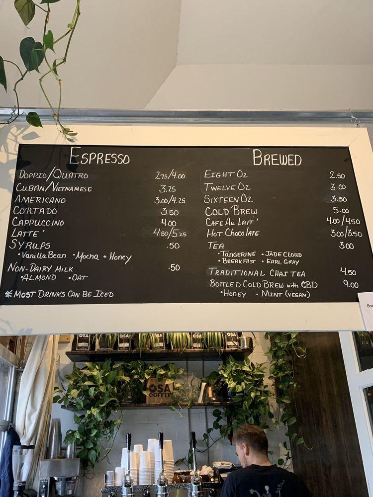 Menu at Osa Coffee Roasters, Nashville