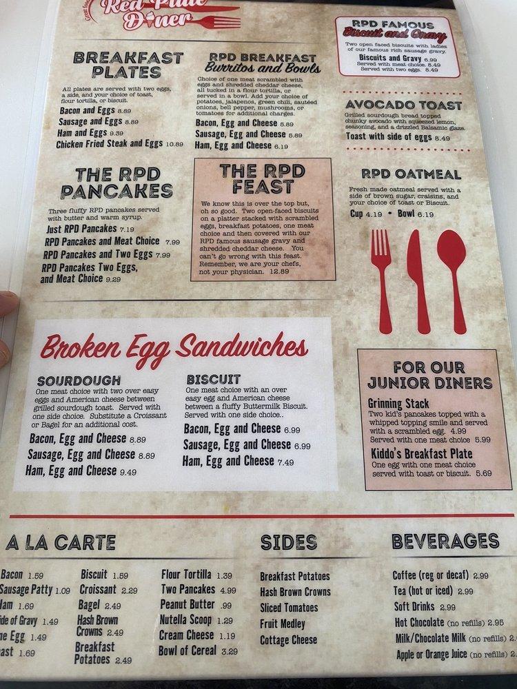 Menu at Red Plate Diner restaurant, Midland