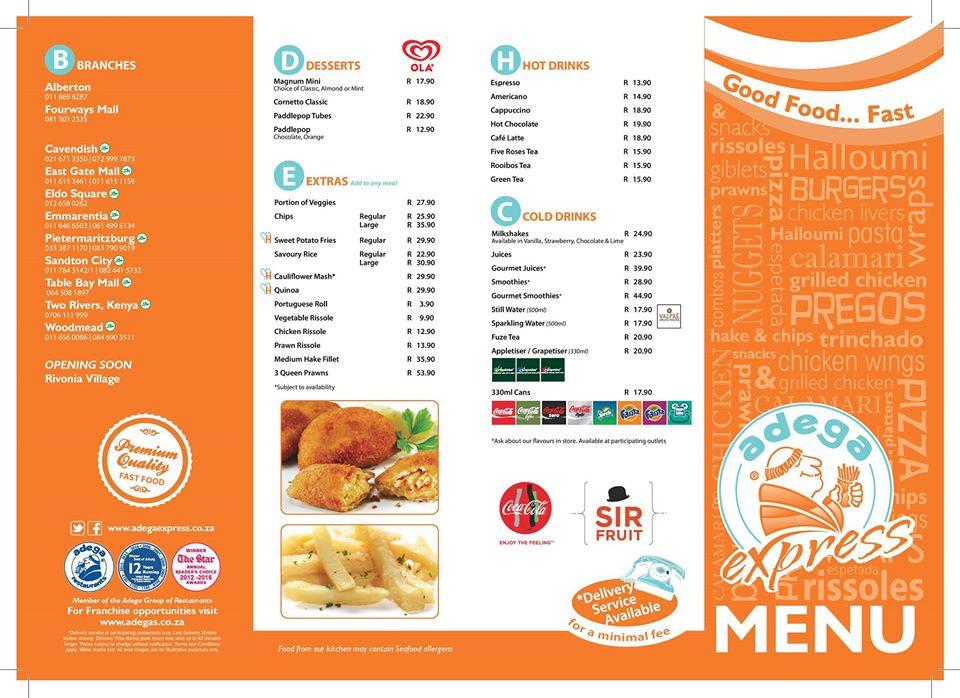 Menu at Adega Express Table Bay Mall restaurant, Cape Town