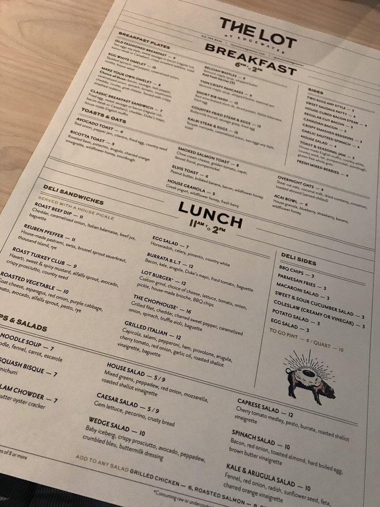 Menu at The Lot at Edgewater restaurant, Oakmont
