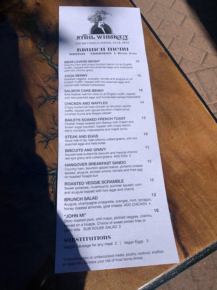 Menu at The Stihl Whiskey Bar, Bend
