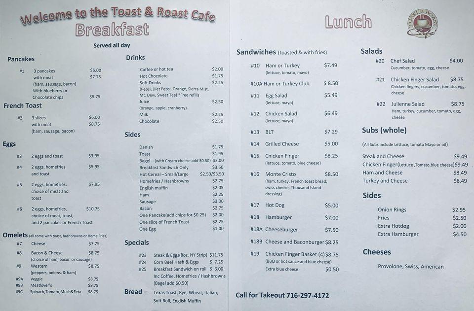Menu at Toast And Roast Cafe, Niagara Falls