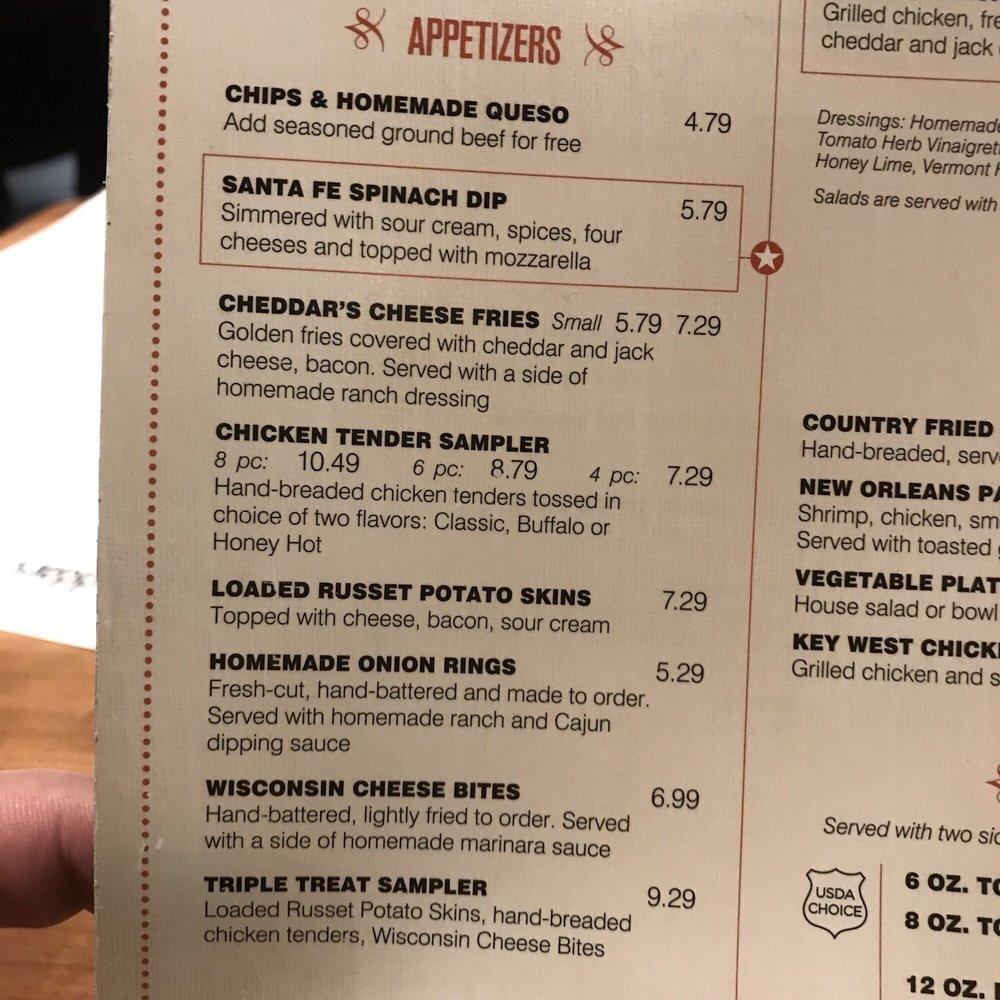 Menu at Cheddar's Scratch Kitchen restaurant, Jacksonville