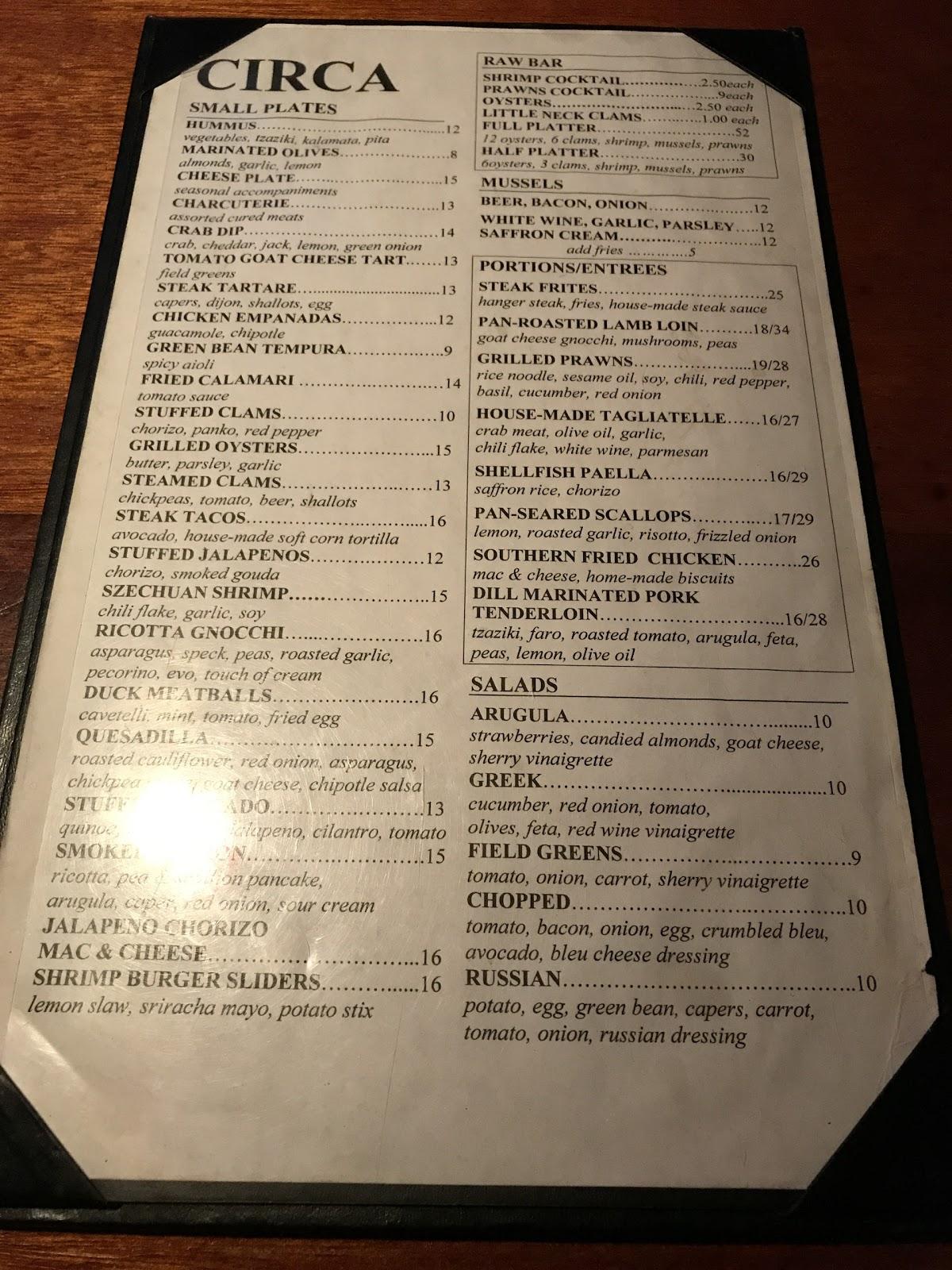 Menu at Circa pub & bar, High Bridge