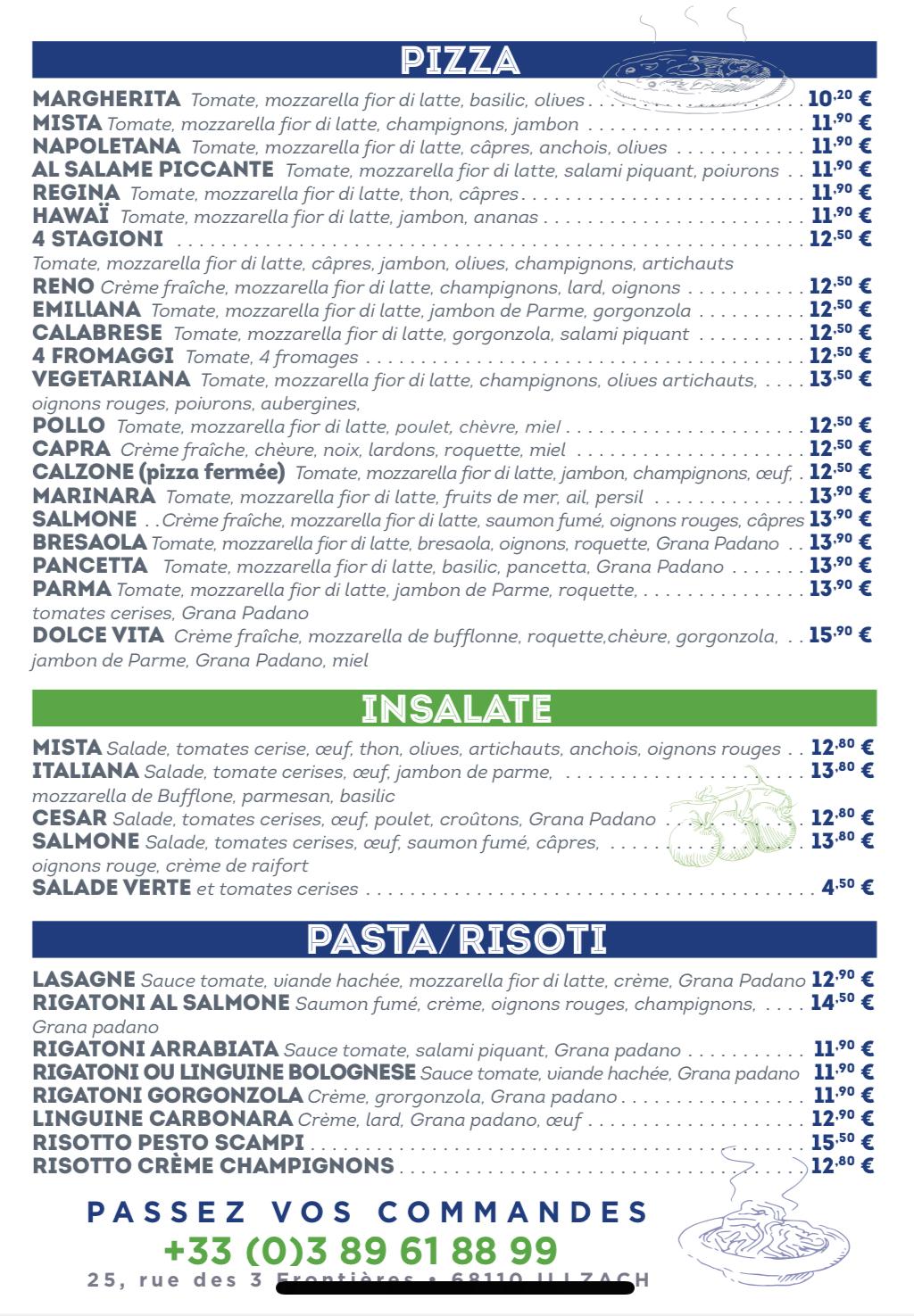 Menu au Il Piatto restaurant, Illzach