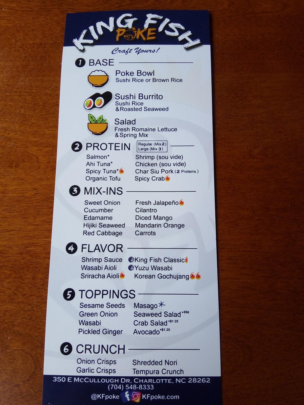 Menu at King Fish Poke restaurant, Charlotte