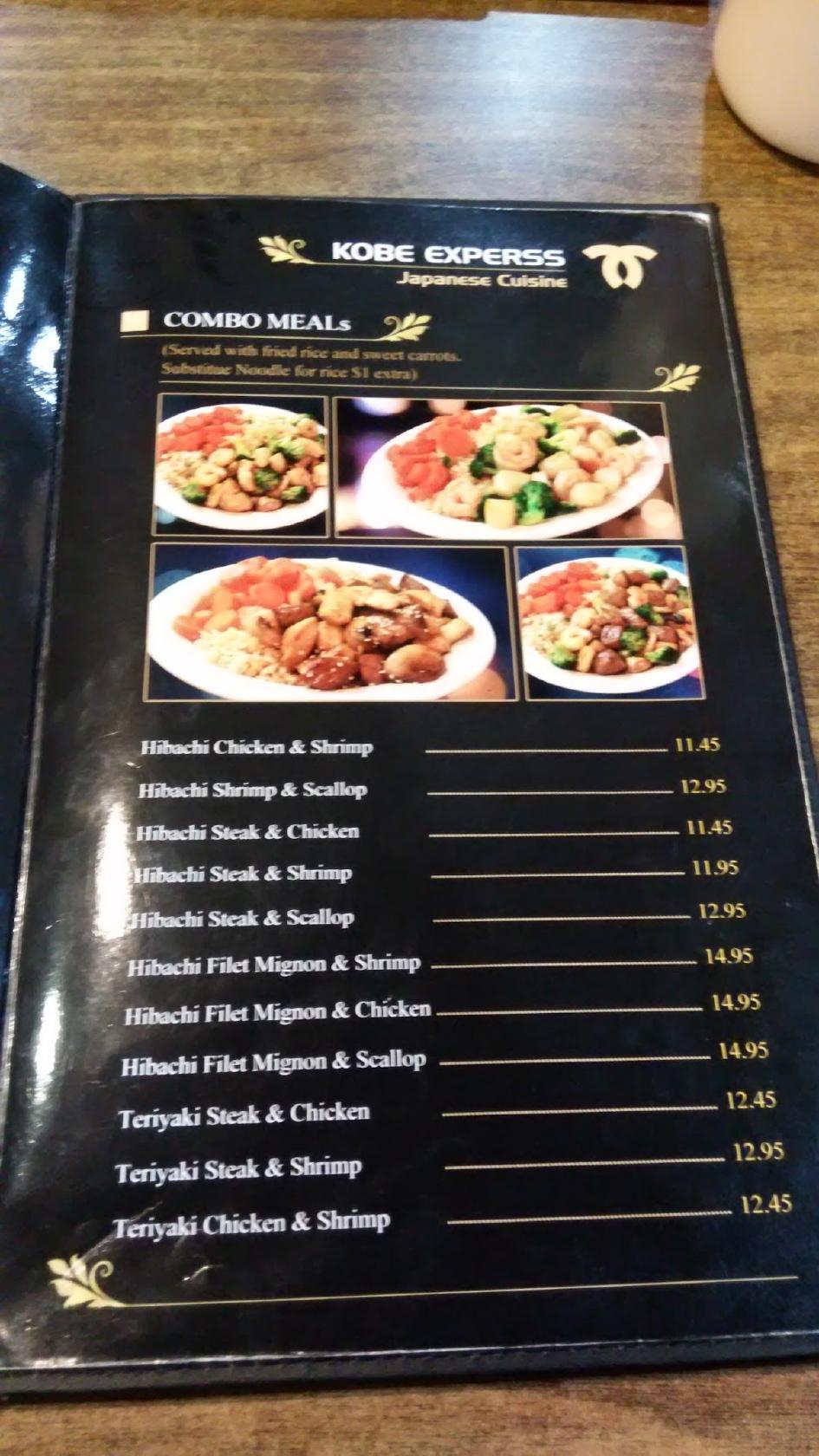 Menu at Kobe Express Japanese Cuisine restaurant, Hartwell
