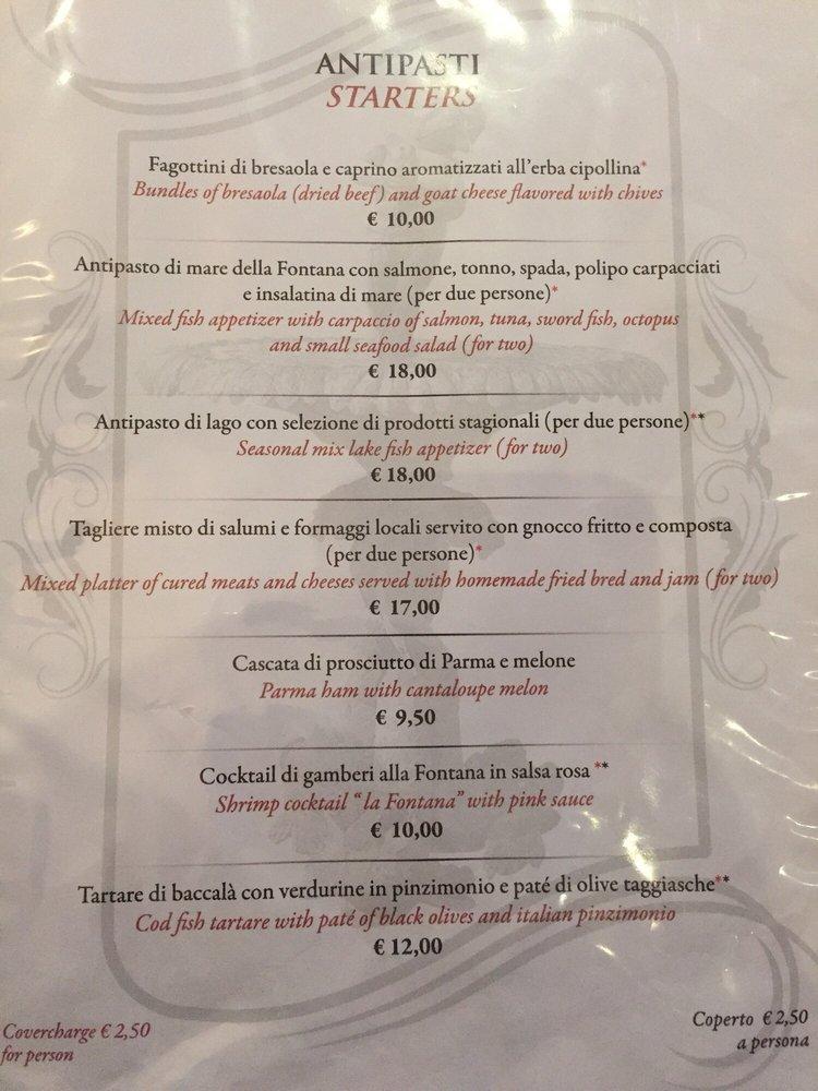 Menu da La Fontana Bellagio ristorante, Bellagio