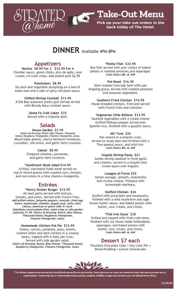 Menu at Mahogany Grille steakhouse, Durango