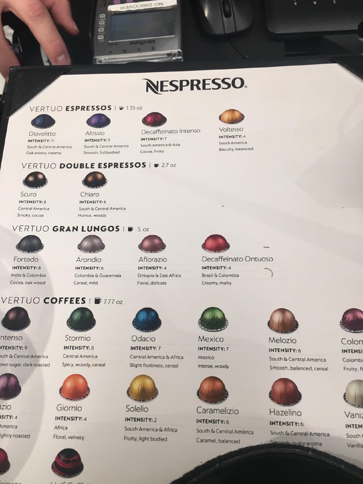 Carta del café Nespresso Boutique Bethesda, Bethesda, Democracy Blvd #2506