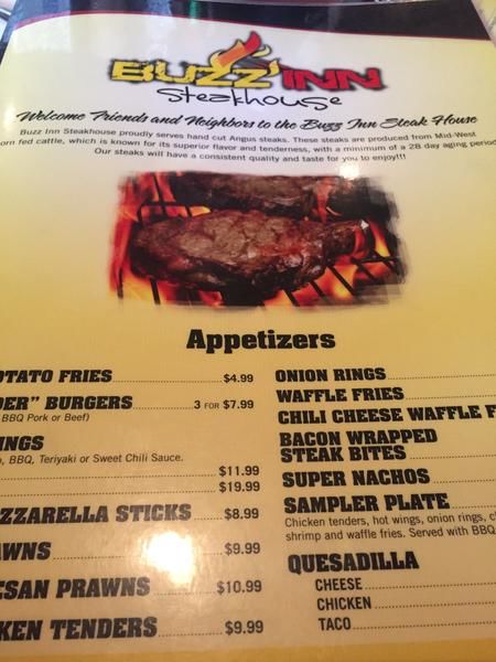 Menu at Buzz Inn Steakhouse & Lounge, Wenatchee