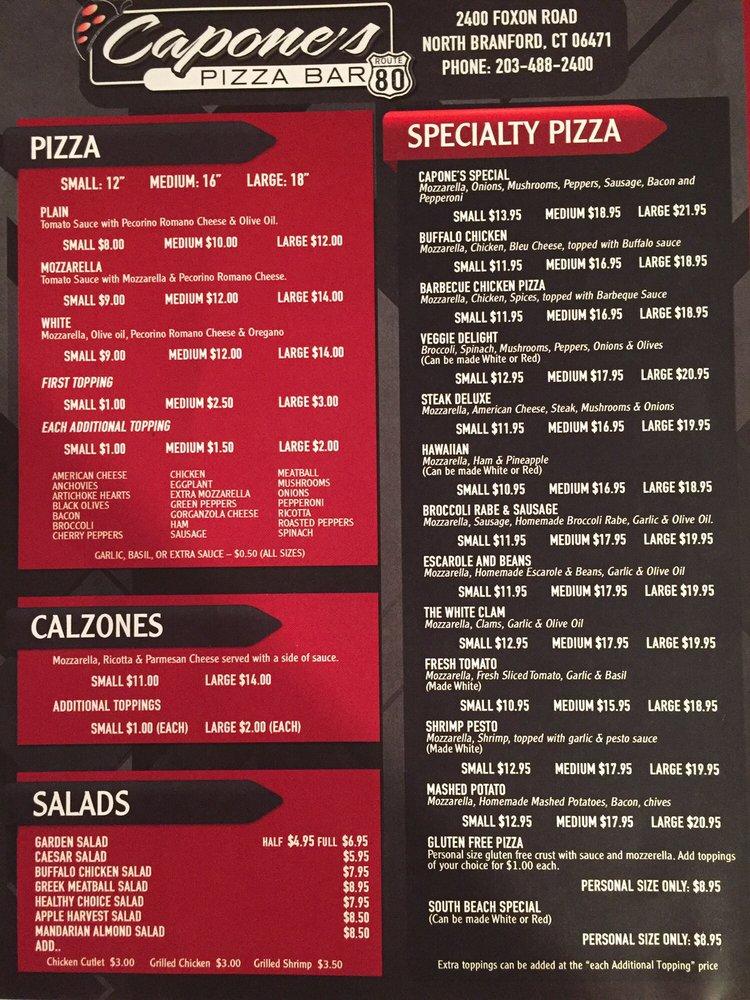 Menu at Capone's Pizza Bar Rt. 80, North Branford