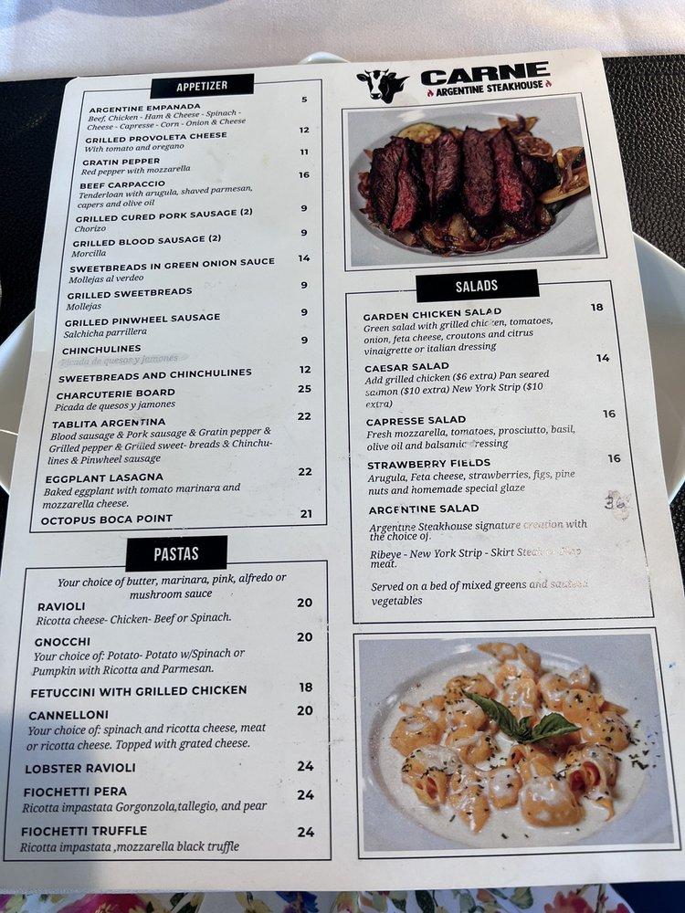 Menu at Carne Argentine Steakhouse, Boca Raton